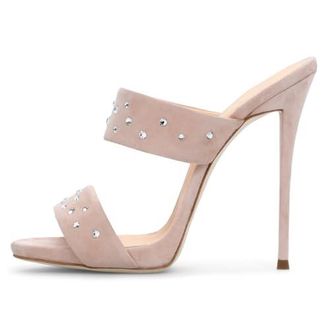 Generic Mules &agrave; talons hauts &agrave; bride arri&egrave;re pour femme - Bout ouvert - Escarpins &agrave; enfiler - Deux sangles en daim - Chaussures d&eacute;t&eacute; habill&eacute;es, rose, 41.5 EU