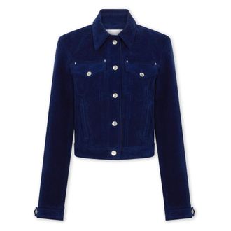 Paco Rabanne Blaue Samt Trucker Jacke mit Druckkn&ouml;pfen - - Jackets - Damen - Blau - M