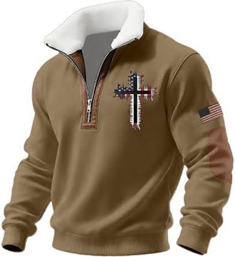 Generic Sweat-shirt sans capuche pour homme - Col roul&eacute; avec fermeture &eacute;clair 1/4 - T-shirt &agrave; manches longues - Col montant - T-shirt dext&eacute;rieur - Pull en pol