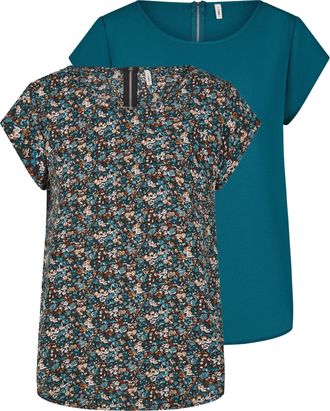 Only Tshirt Damen Regular Fit ONLVIC 2er Pack Rundhals Kurzarm Bluse Top Sommer Basic Muster Einfarbig Grün 44, Größe:44, Farbe:Deep Teal (15284243)