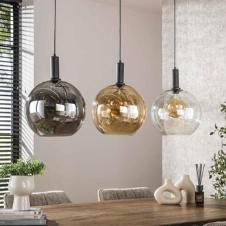 M&S Collection Suspension 3 lampes rondes 30 cm en verre ambr&eacute; et chrom&eacute; - GELDY