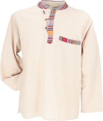 Guru Shop Guru-Boutique, Chemise de Pêcheur Ethno du Népal, Chemise Goa, Crème, Ducoton, Size:XL, Des Chemises
