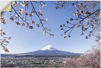 Artland ARTland Wanddeko Wandtattoo selbstklebende Vinylfolie 120x80 cm Japanische Deko Landschaftbilder Fuji Sakura Kirschblüten Frühling Japan U5GT