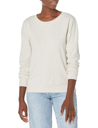 Amazon Essentials Damen Fleece-Sweatshirt zum Überziehen mit Rundhalsausschnitt (In Übergröße erhältlich), Haferbeige Meliert, XS