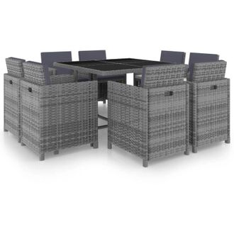 vidaXL Vidaxl - Ensemble &agrave; manger dext&eacute;rieur avec coussins 9pcs r&eacute;sine tress&eacute;e