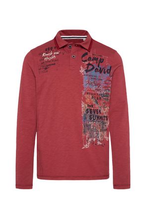 Camp David Herren Langarmpolo mit Photoprint Brick Red, XXXL