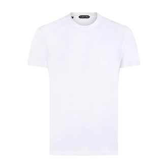 Tom Ford Homme, Tops, Blanc, Taille: M T-shirt ras du cou en coton et lyocell