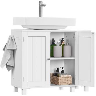 Yaheetech Yaheetech Meuble sous-Lavabo avec &Eacute;tag&egrave;res R&eacute;glables Armoire Salle de Bain Autoportante avec D&eacute;coupe en U Meuble de Sol &agrave; Deux Portes avec Rangement