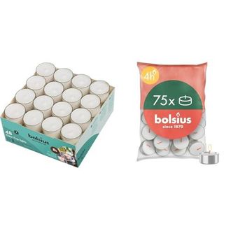 Bolsius Bundle of Bolsius Lot de 48 bougies &agrave; th&eacute; en forme de cups transparents - Longue dur&eacute;e de combustion 8 heures + Bolsius D-Light - Lot de 75 Bougies Ch