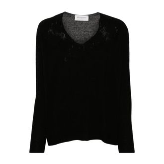 Ermanno Scervino V-Ausschnitt Spitzenpullover - - Knitwear - Damen - Schwarzk - S