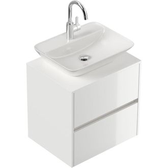 Magnolia Home Badm&ouml;bel Taifun 60cm mit modernem Aufsatzwaschbecken wei&szlig; Hgl