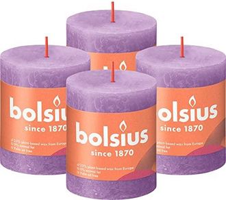 Bolsius Rustikales Licht - Lila - 8cm - 4 St&uuml;ck - Pflanzliches Wachs