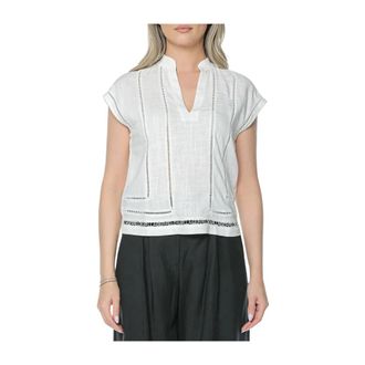 Karl Lagerfeld Femme, Blouses et Chemises, Blanc, Taille: 38 FR Top MC Lino Blanco Det Logo Cuello Mao