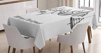Abakuhaus No&euml;l Nappe, Ornements Sketchy, Linge de Table Rectangulaire pour Salle &agrave; Manger D&eacute;cor de Cuisine, 140 x 200 cm, Blanc Noir