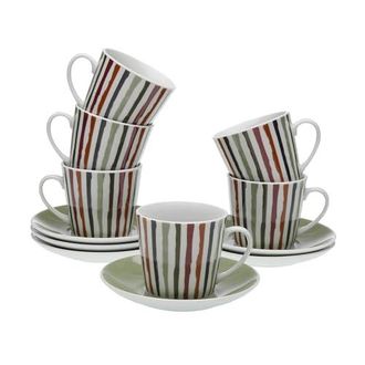 VERSA Set mit 6 Teetassen mit Ligne-Untertasse, Ma&szlig;e (H x L x B) 10,5 x 8 x 6 cm, Farbe Kastanienbraun