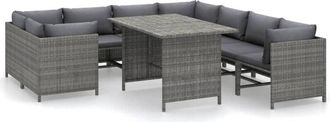 vidaXL 9-tlg. Garten-Lounge-Set mit Kissen Poly Rattan Grau - Vidaxl