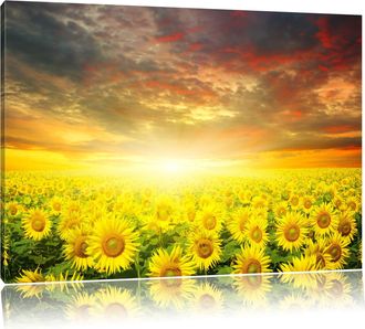 Pixxprint Sonnenblumenfeld, Größe: 120x80cm, Leinwandbild, fertig gespannt, Wandbild, Dekoration, Kunstdruck, kein Poster