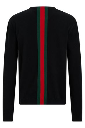Gucci Mens Crew Neck Cashmere Pullover Black-Green-Red Sweatshirts Black/green/red Sweater