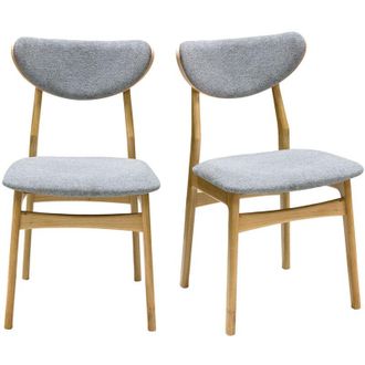 Miliboo Skandinavische St&uuml;hle aus graumeliertem Stoff mit Samteffekt und hellem Holz aus massiver Eiche (2er-Set) maya
