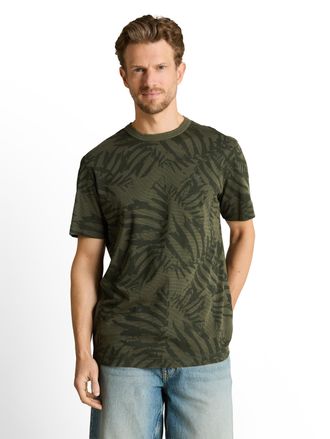 Tom Tailor Kurzarmshirt TOM TAILOR, Herren, Gr. XL, gr&uuml;n (gr&uuml;n tonal leaf design), Single Jersey, Obermaterial: 100% Baumwolle, gebl&uuml;mt, regular fit h&uuml;ftbedecken