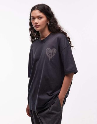 AllSaints Trip - T-Shirt in Grau mit Logoprint-Schwarz
