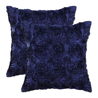 CaliTime Kissenbez&uuml;ge Kissenh&uuml;lle Packung mit 2 Kissenbez&uuml;gen Kissenbez&uuml;ge Schalen f&uuml;r Couch Sofa Zuhause solide Stereo-Rosen floral 45cm x 45cm Marineblau