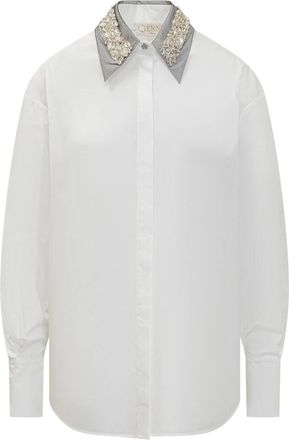 Genny Femme, Blouses et Chemises, Blanc, Taille: 36 FR Chemise &agrave; Col Orn&eacute; de Cristaux