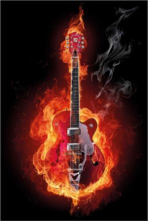 Wallario Poster - Brennende Gitarre in Premiumqualität, Größe: 61 x 91,5 cm (Maxiposter)