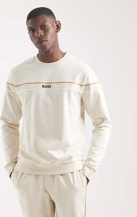 HUGO BOSS Iconic - Lounge-Sweatshirt in Creme mit Logo auf der Brust, Kombiteil-Wei&szlig;