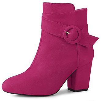 Allegra K Bottines &agrave; Fermeture &eacute;clair pour Femmes Rose Vif 37.5