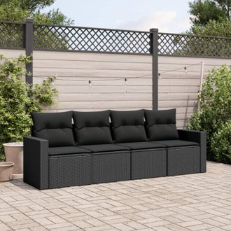 Festnight Gartensofa mit Stauraum Rattan Sofa 4 Sitzer Lounge Sofa Outdoor Sitzecke Balkon Sofa Rattansofa Balkon Lounge Klein Couch Gartenlounge Polyrattan Bal