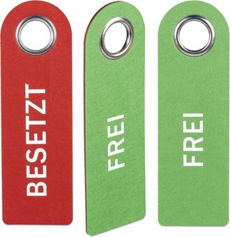 Relaxdays Türschild Besetzt Frei, 3er Set, WC Schild zum Aufhängen, beidseitig, Bad & Büro, Filz Türhänger, rot/grün