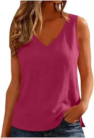 Generic D&eacute;bardeur en lin pour femme, t-shirt d&eacute;t&eacute; &agrave; manches courtes, t-shirt basique, haut de sport, t-shirt pour femme, surdimensionn&eacute;, tendance, t-shirt d&eacute;t