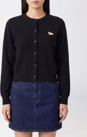 Maison Kitsun&eacute; Woll-Cardigan mit Rundhalsausschnitt und gesticktem Logo