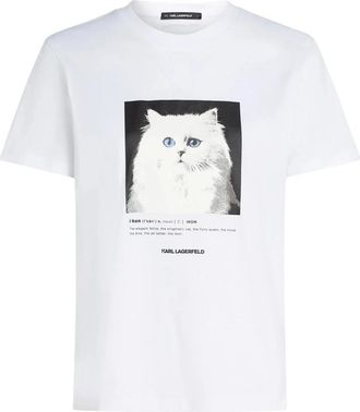 Karl Lagerfeld Femme, Tops, Blanc, Taille: 38 FR Portrait T-shirt