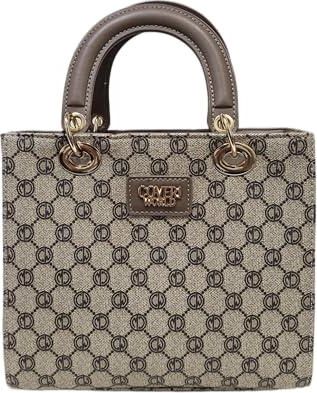 Coveri Collection Sac élégant pour femme avec logo imprimé, cuir synthétique, 23 x 11 x 20 cm, poignées doubles et bandoulière amovible, noir/khaki/marron, Kaki