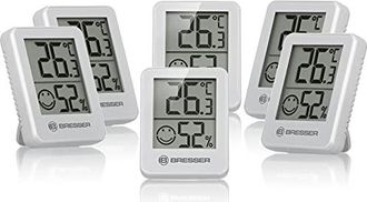 Bresser 6er Set Thermometer Hygrometer - Digitales Raumthermometer für Kontrolle Innenraum Luftfeuchtigkeit, Kühlschrankgeeignet, Wandmontage und Magnet, Schi