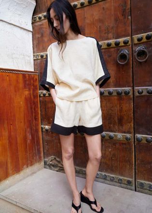 Mango Blouse lin rayures contrast&eacute;es &eacute;cru - Femme - S - MANGO