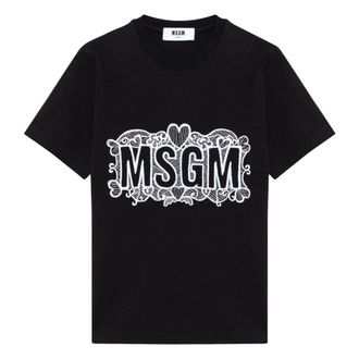 Msgm T-Shirt mit Spitzen-Logostickerei - - Tops - Damen - Schwarzk - L