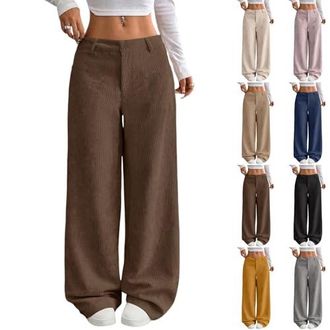 Generic Pantalon en velours c&ocirc;tel&eacute; pour femme - Taille &eacute;lastique - Jambes larges - Pantalon de loisirs &eacute;lastique - Pantalon haut confortable - Pantalon palazz