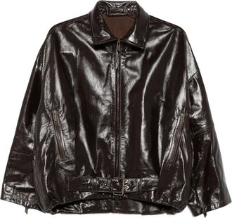 Salvatore Santoro veste en cuir à taille ceinturée - Marron