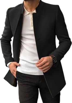 Generic Manteau dhiver d&eacute;contract&eacute; &agrave; col montant pour homme - Coupe ajust&eacute;e - Chaud et doux - Revers, Noir, 3XL