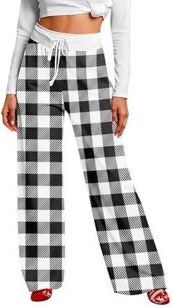 Generic Pantalon Palazzo &agrave; jambe large pour femme - Taille haute - Coupe ample - Pantalon de pyjama ample - Cordon de serrage - Pantalon de surv&ecirc;tement ample 