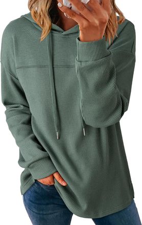 Dokotoo Kapuzenpullover Damen Hoodie Langarm Waffel Pullover mit Taschen Kordelzug Sweatshirt Strukturierter Stoff Oberteil Einfarbig Langarmshirt L&auml;ssig Ober
