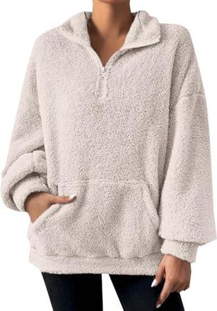 Generic Sweat &agrave; col montant doubl&eacute; pour femme Printemps 2026 | Pull chaud d&eacute;contract&eacute;, beige, XXL