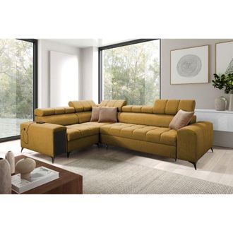 KAISER Elegantes Ecksofa mit modischer Steppung mit Schlaffunktion, Bar, usb greco ii Avra Gelb Links