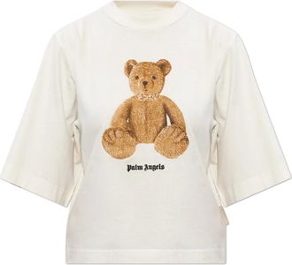 Palm Angels Femme, Tops, Beige, Taille: 40 FR T-shirt court avec logo imprim&eacute;