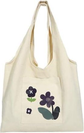 Generic Sac &agrave; bandouli&egrave;re polyvalent en toile de grande capacit&eacute;, sac d&eacute;picerie r&eacute;utilisable pour femme, sac &agrave; main motif fleurs de dessin anim&eacute;, violet, Whit