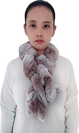 Lina & Lily Écharpe Volantée en Fausse Fourrure pour Femme Hiver (Kaki & Blanc)