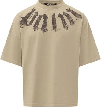 Palm Angels Homme, Tops, Beige, Taille: XS Big Neck Logo Loose T-Shirt